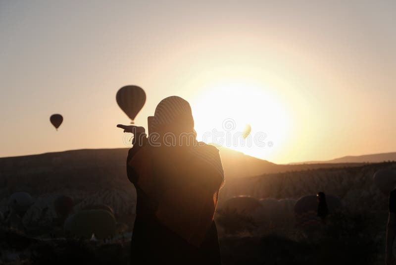 Sunset in the desert stock image. Image of turkey, balloon - 196334129