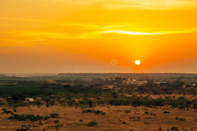 Sunset Desert Scenery in Jaisalmer, India Stock Photo - Image of ...