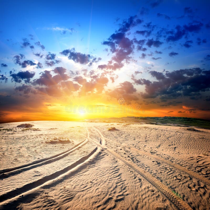 Dramatic Sunset in a Desert Stock Photo - Image of bright, magnificent ...