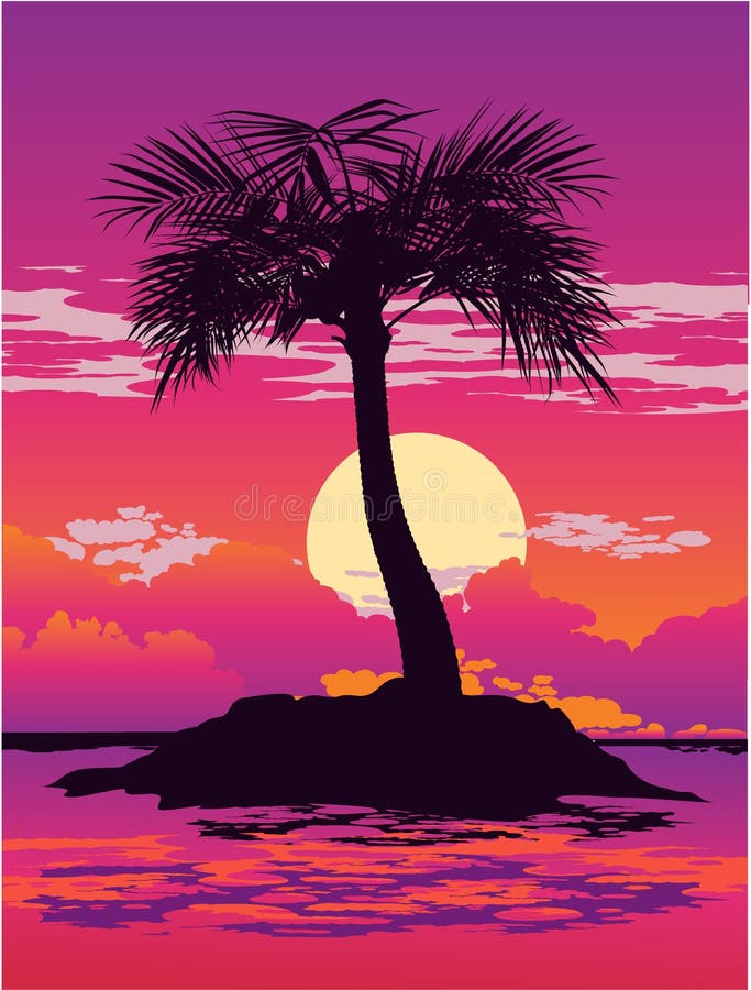 Silhouettes of Palm Trees. Sunset on a Tropical Island Stock Vector ...