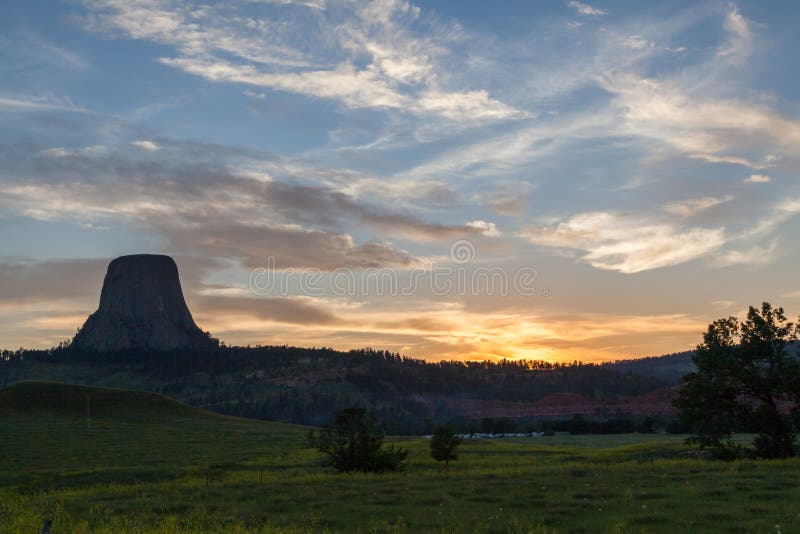 Sunset by Devils Tower stock image. Image of erosion - 171608939