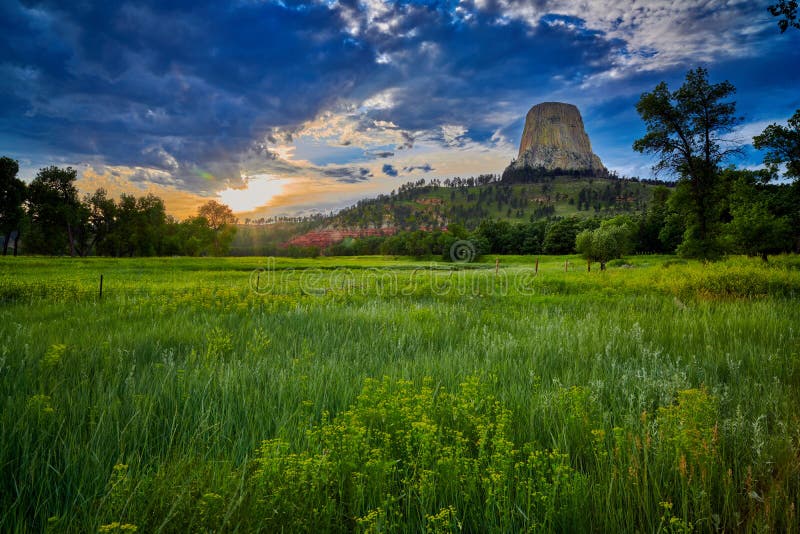 Sunset at Devils Tower National Monument, Wyoming Stock Photo - Image ...
