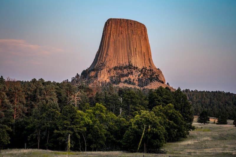 Sunset on Devils Tower Rising in the Distance, Devils Tower National ...