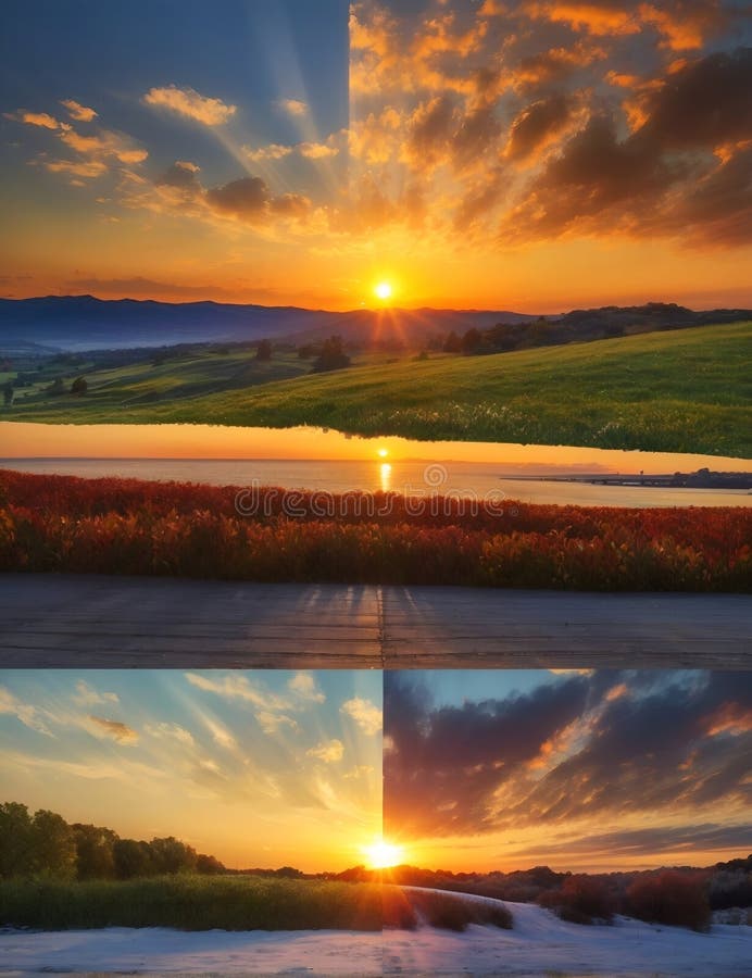 Sunset at Different Times and in Different Seasons Illustration Stock ...