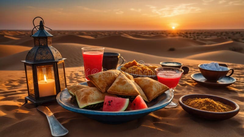 Romantic Sunset Dinner in the Desert Stock Illustration - Illustration ...