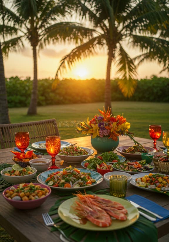 Sunset Dinner Party on Tropical Beach Stock Photo - Image of paradise ...