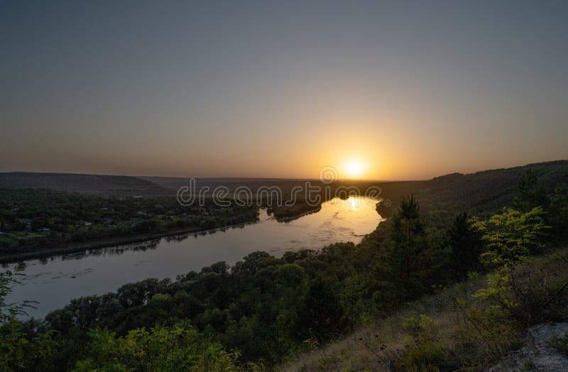 Sunset on the Dniester River on the Moldovan-Ukrainian Border Stock ...