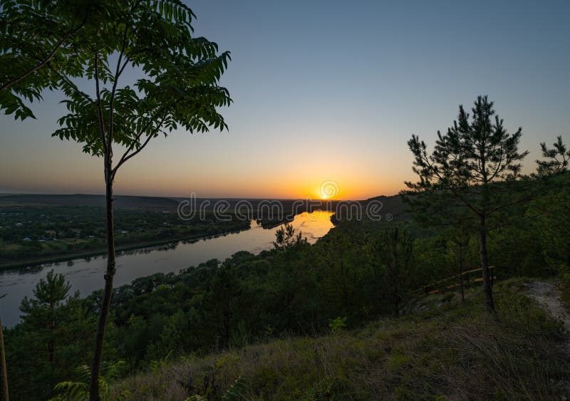 Sunset on the Dniester River on the Moldovan-Ukrainian Border Stock ...