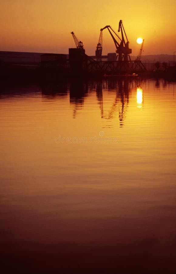 Sunset Docks Birkenhead stock photo. Image of cranes, logistics - 405128