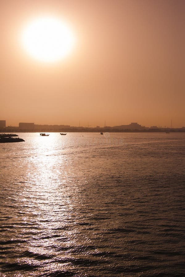 Sunset in Doha stock image. Image of qatar, corniche - 124786291