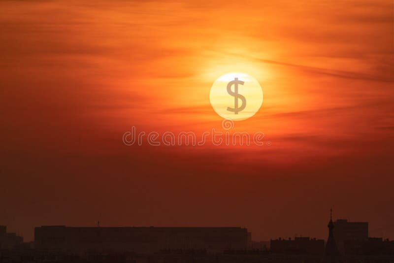 Sunset with Dollar Symbol on the Sun. Falling Currency Concept Stock ...