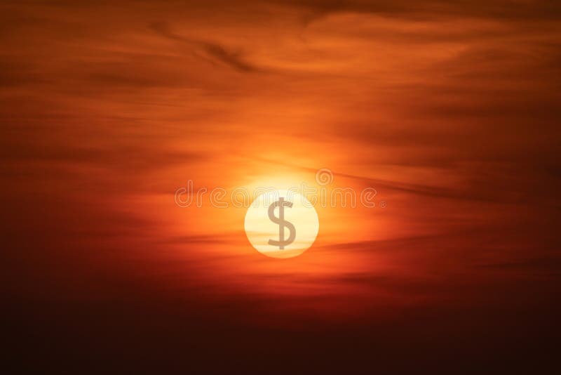 Sunset with Dollar Symbol on the Sun. Falling Currency Concept Stock ...