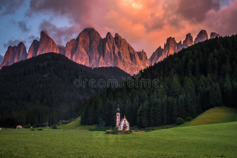 Sunset in Dolomites stock photo. Image of abyss, dolomites - 264363510