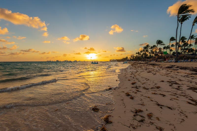 Sunset on a Dominican Beach in Punta Cana Stock Image - Image of ...