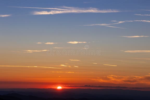 Sunset Down at the Horizontal Line with Large Copy Space Stock Photo ...