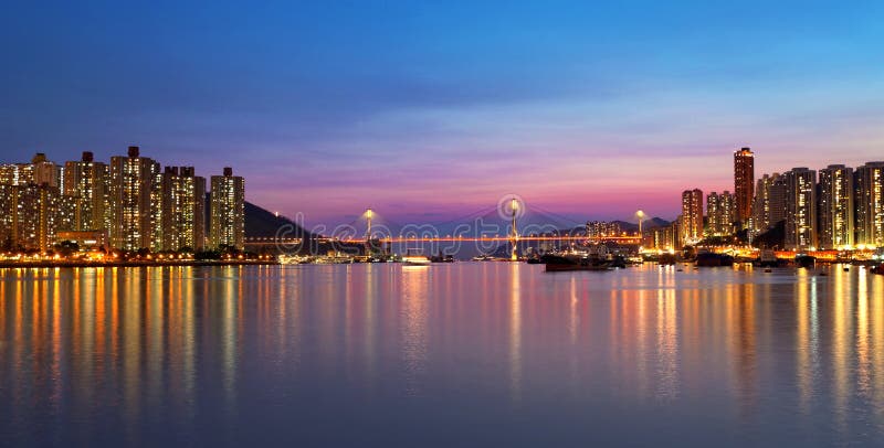 Sunset at Downtown City, Tsuen Wan Stock Image - Image of cloud, blue ...