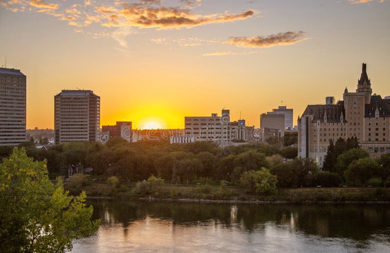 Sunset Downtown Saskatoon stock photo. Image of city - 205920866