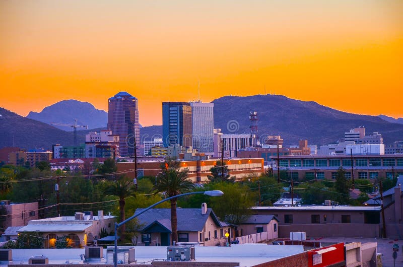 Downtown Tucson sunset editorial stock photo. Image of tower - 257659428