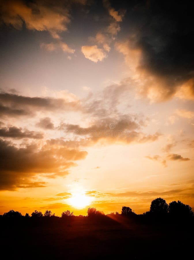 Sunset Dramatic Sky and Landscape Stock Image - Image of dusk, cloud ...
