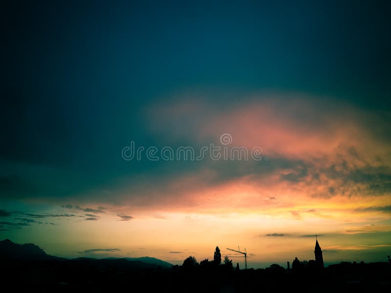 Sunset Dramatic Sky and Landscape Stock Photo - Image of cloudscape ...