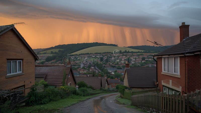 At Sunset a Dramatic Storm Struck the Countryside with Sheet Lightning ...