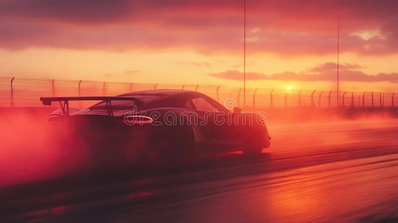 Sunset Drift: High-Speed Sports Car Performance on Track. Stock ...