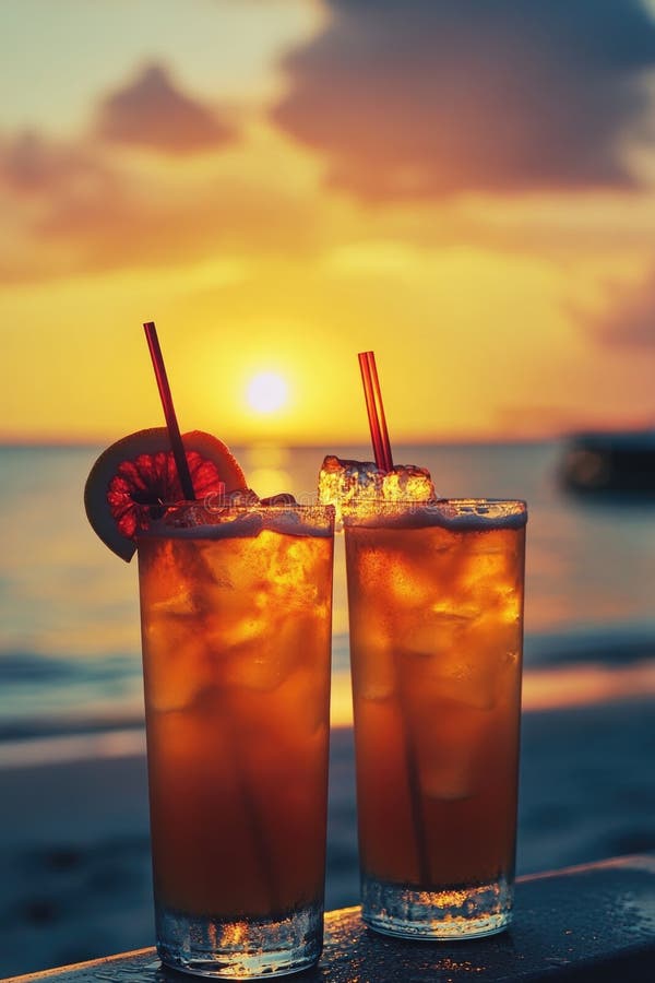 Sunset Drinks stock image. Image of summer, cubes, aloha - 359657855