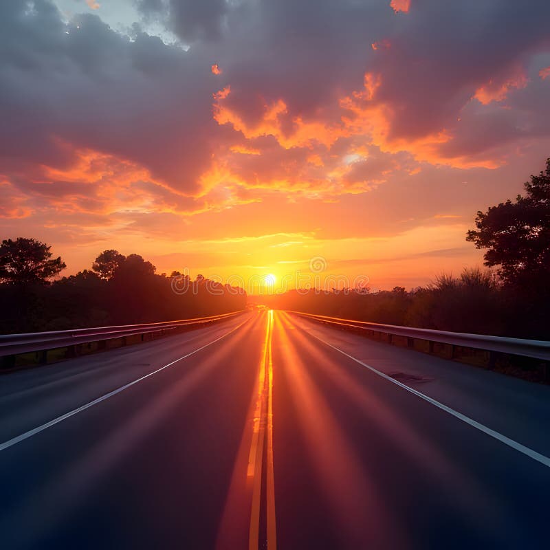 Sunset Drive in Car on the Expressway Stock Illustration - Illustration ...