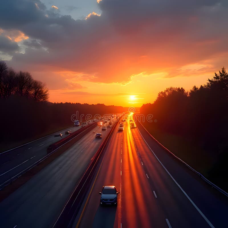 Sunset Drive in Car on the Expressway Stock Illustration - Illustration ...