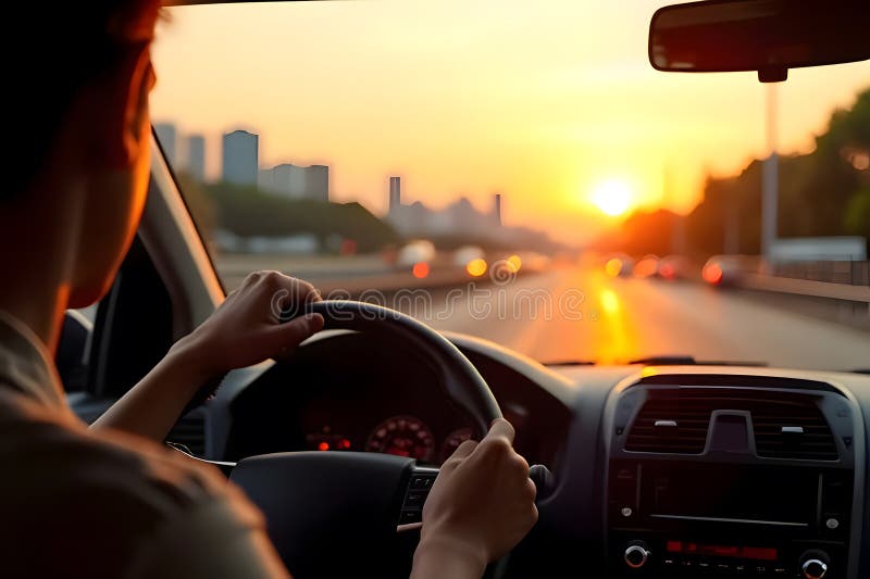 Sunset Drive in Car on the Expressway Stock Illustration - Illustration ...