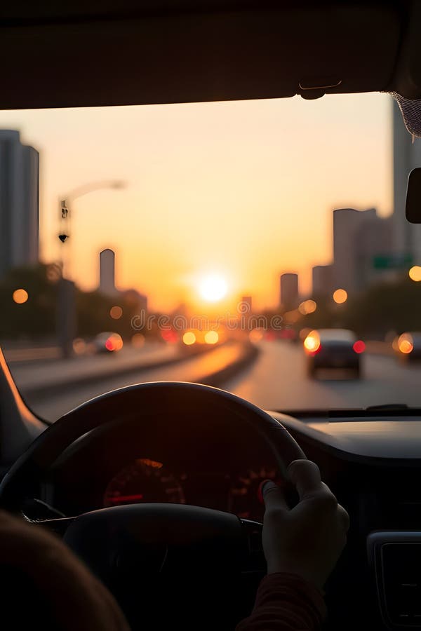 Sunset Drive in Car on the Expressway Stock Illustration - Illustration ...