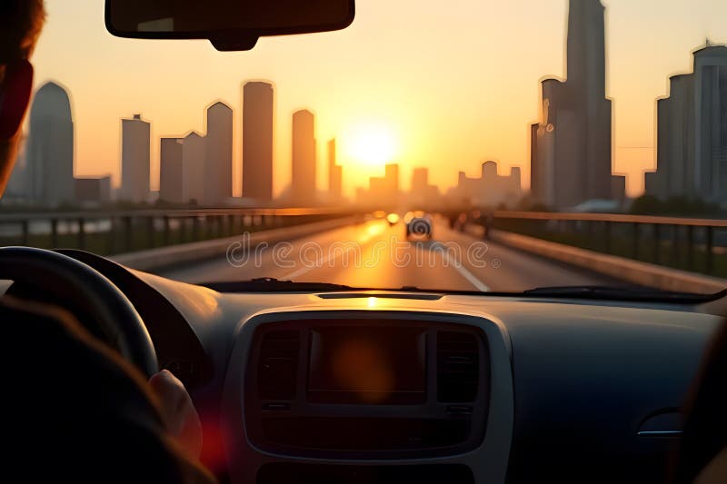 Sunset Drive in Car on the Expressway Stock Illustration - Illustration of people, driver: 383742952