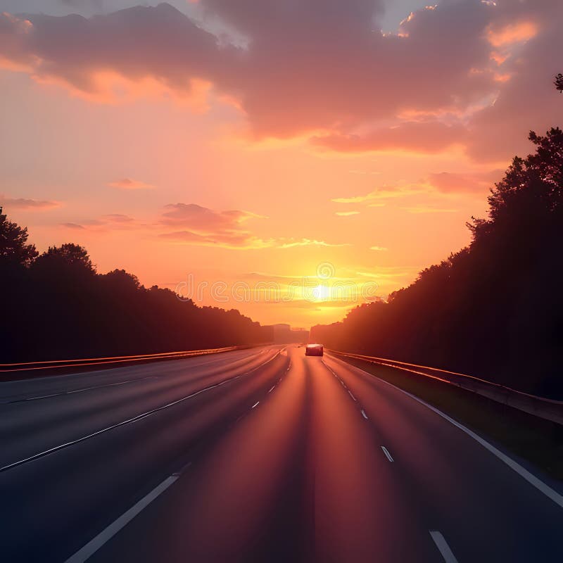 Sunset Drive in Car on the Expressway Stock Illustration - Illustration ...