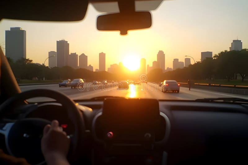 Sunset Drive in Car on the Expressway Stock Illustration - Illustration of auto, road: 383743011