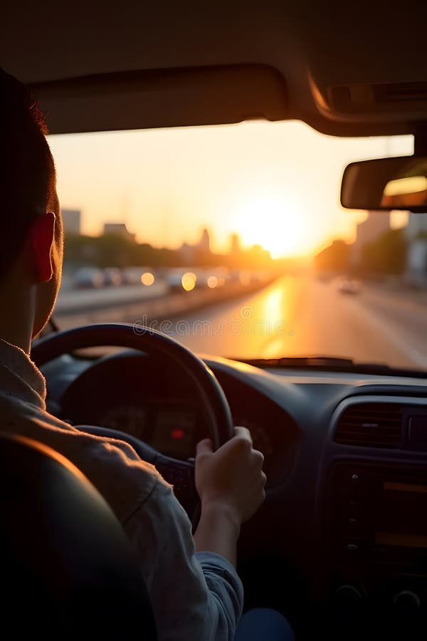 Sunset Drive in Car on the Expressway Stock Illustration - Illustration ...