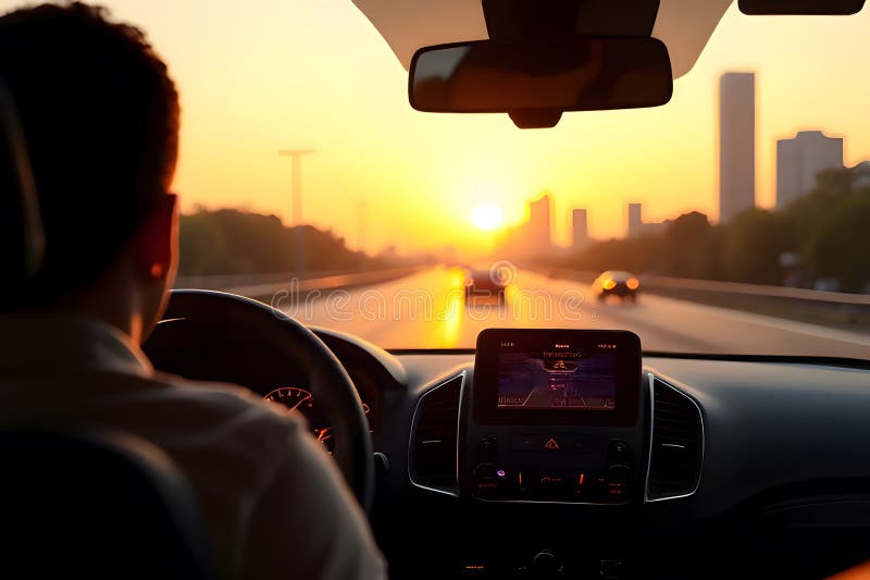 Sunset Drive in Car on the Expressway Stock Illustration - Illustration ...