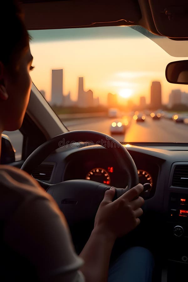 Sunset Drive in Car on the Expressway Stock Illustration - Illustration of holiday, commute ...