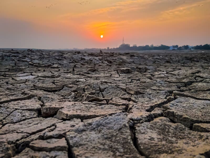 Sunset Drought Earth Cracked Cracked Dearth Dry Craked Dust Stock Image ...