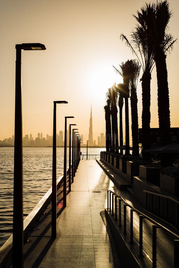 Dubai Creek Harbor Romantic Sunset Scene Stock Image - Image of modern ...