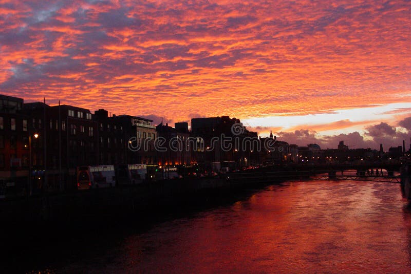 Sunset in Dublin stock image. Image of river, skyline, street - 606275