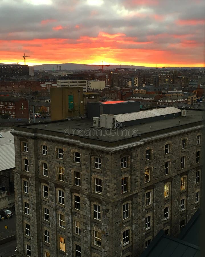 Sunset in Dublin stock image. Image of river, skyline, street - 606275