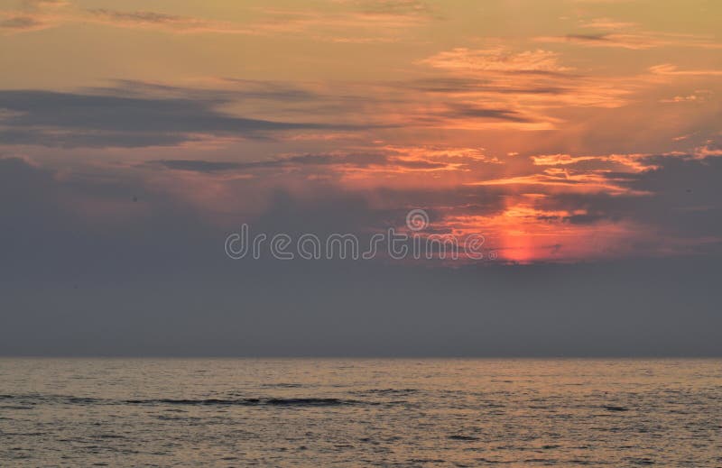 Sunset at Durres beach stock image. Image of serene - 213245135