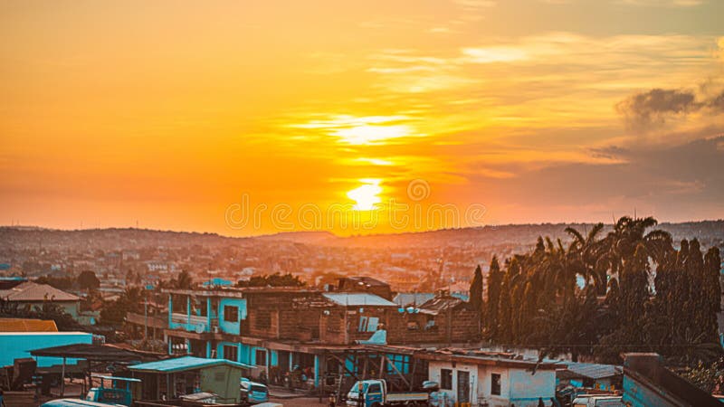 Sunset in the Dusk at Accra Stock Image - Image of background, tree ...