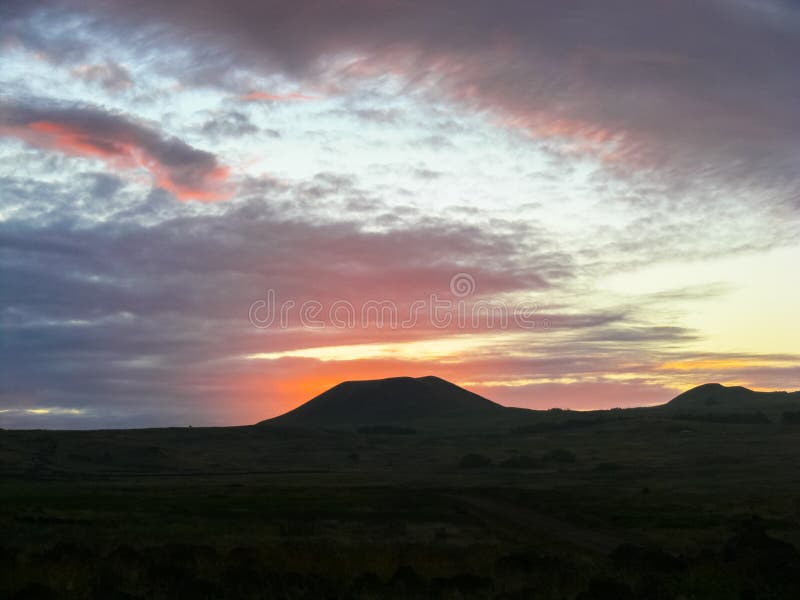 Sunset on Easter Island. the Colors of Sunset in Ocean Stock Photo ...