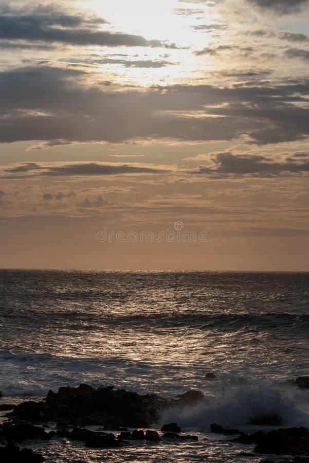 Sunset at Easter Island Rapa Nui, Pacific Ocean, Chile Stock Photo ...