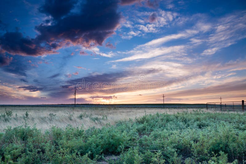 Sunset in Eastern Plains Colorado Stock Image - Image of green, fields ...