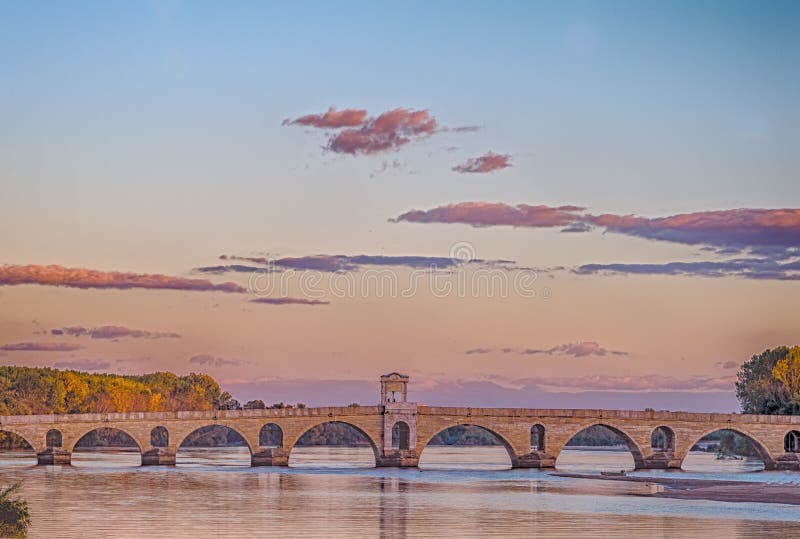 Sunset in Edirne Meric Bridge Stock Photo - Image of block, mimar: 63078668