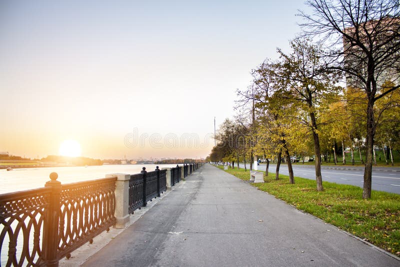 Sunset on the embankment stock photo. Image of beautiful - 70528116