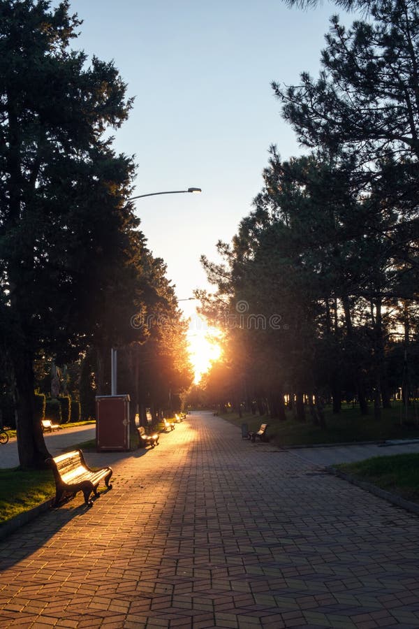 Sunset at empty alley stock photo. Image of evening - 141803716