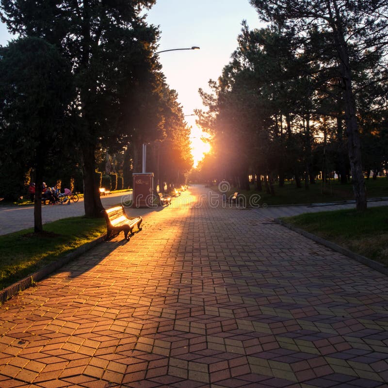 Sunset at empty alley stock photo. Image of beautiful - 145018536